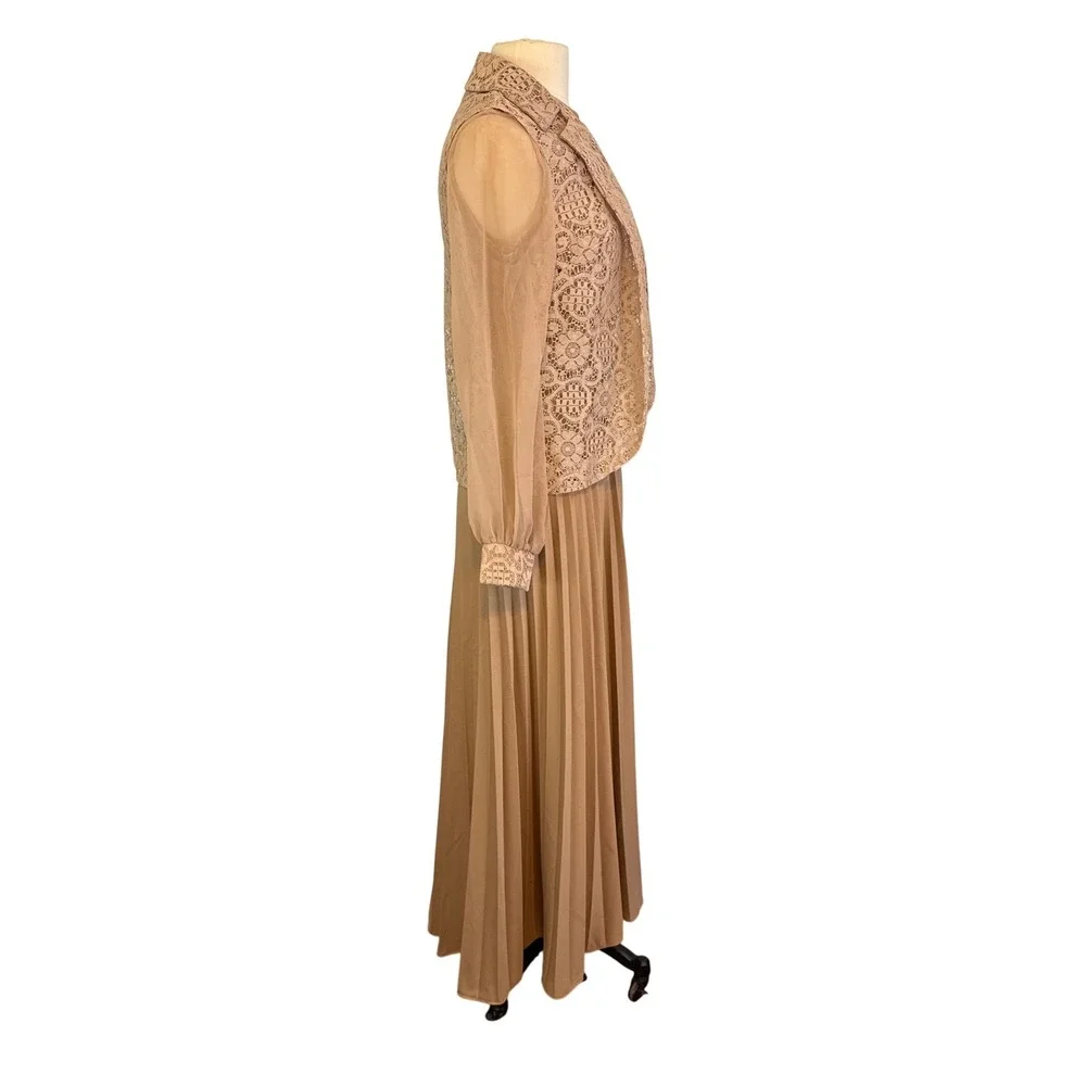 no brand | Dresses | Vintage 6s 70s Beige Chiffon Lace Hostess Dress ...